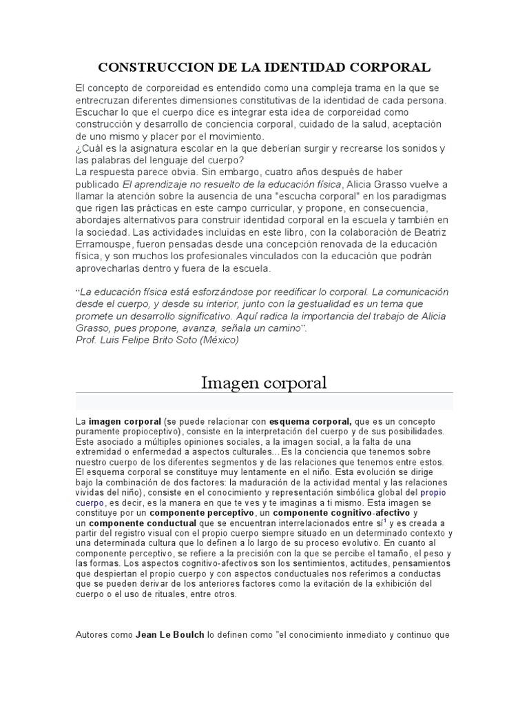 Construccion de La Identidad Corporal | PDF | Ciencias del ...