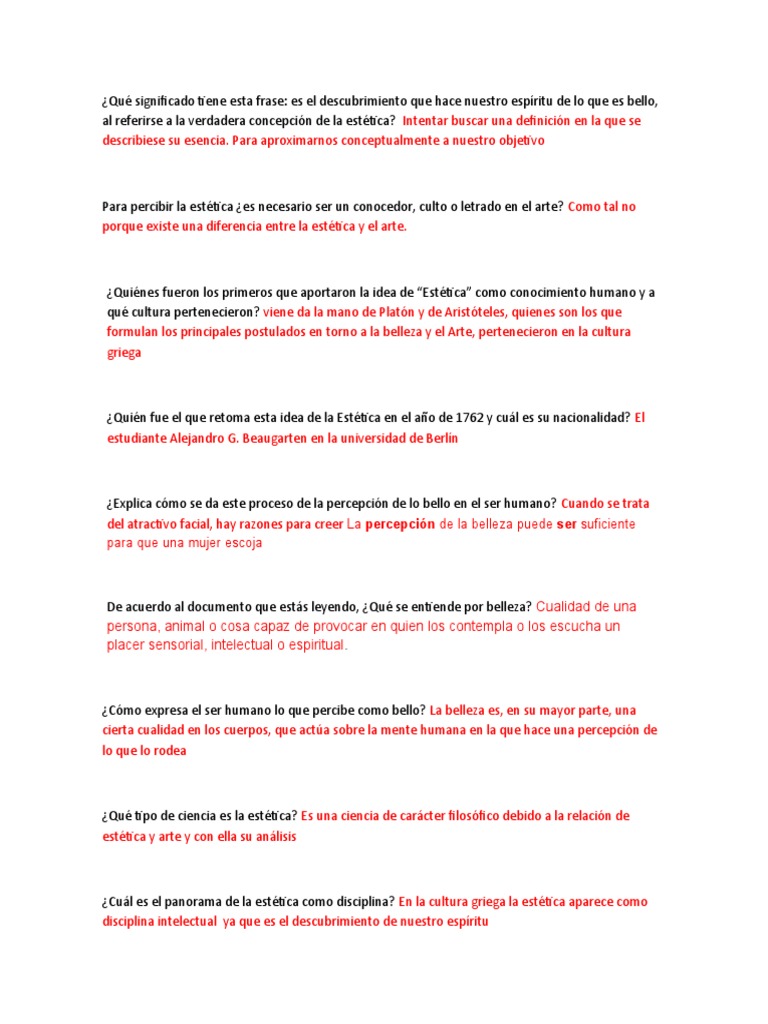 Cuestionario de Estetica | PDF