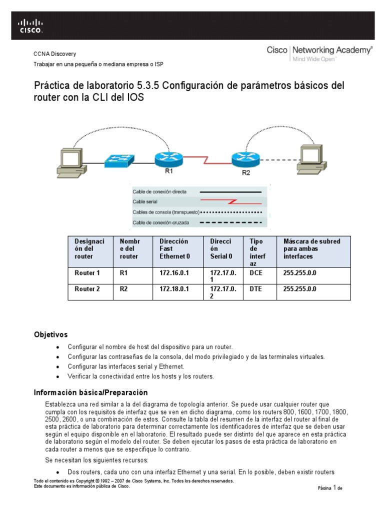 Unidad 4. Recurso 5. Práctica de Laboratorio 5.3.5 Configuración de Parámetros Básicos Del | PDF ...