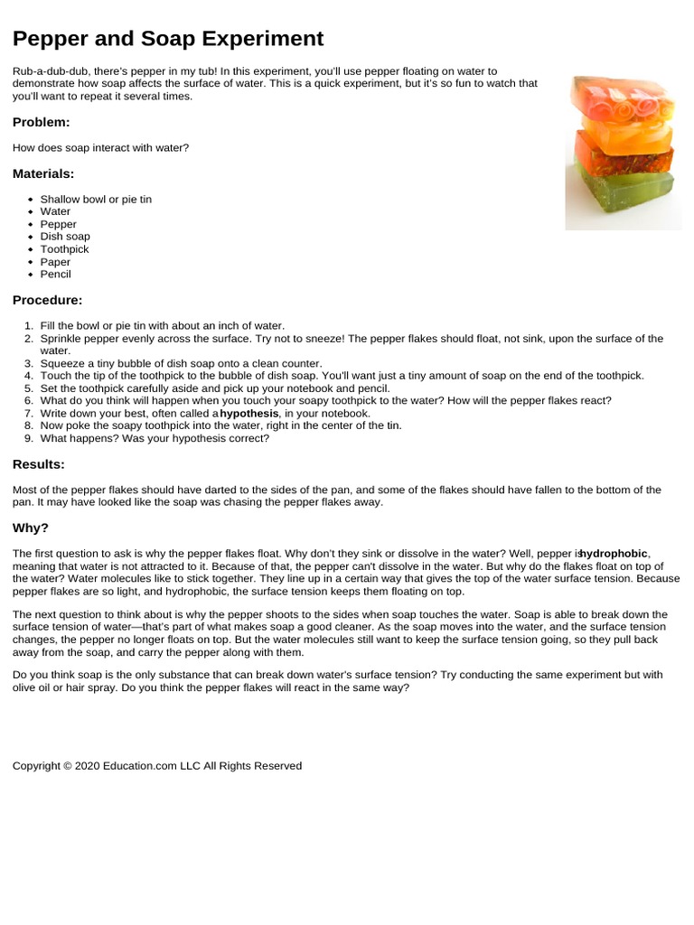 Pepper and Soap Experiment | PDF | Water | Applied And ...