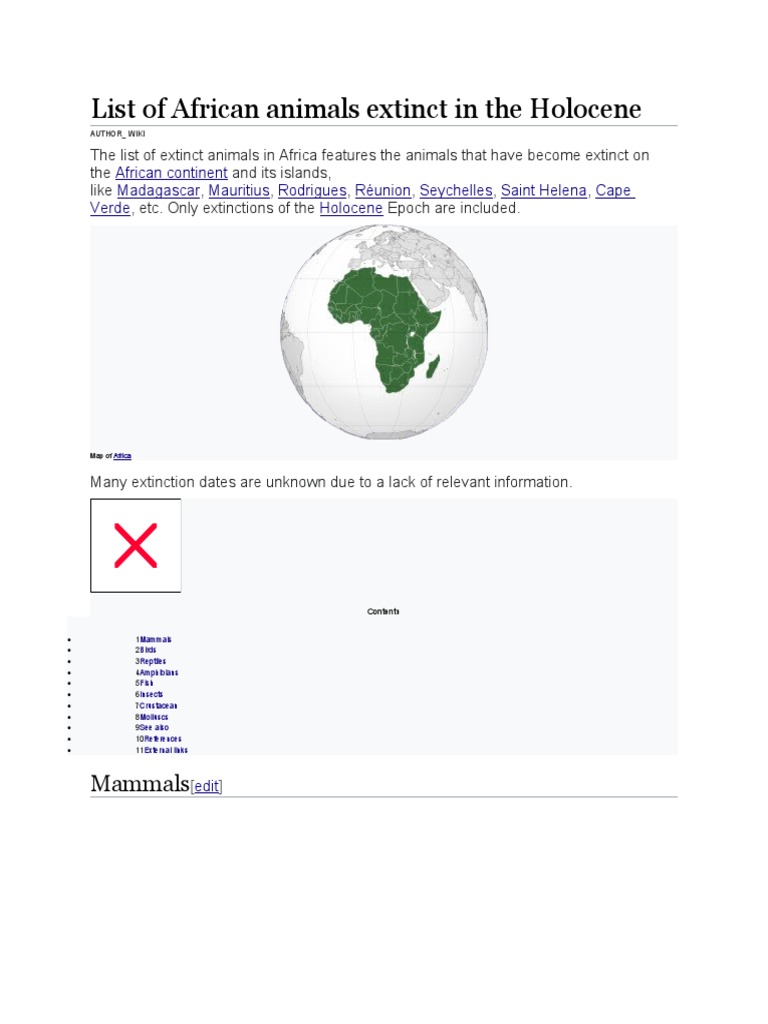 List of African Animals Extinct in The Holocene | PDF | Fauna Of Africa ...