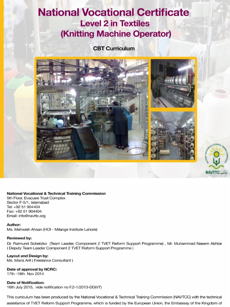 Curriculum For Knitting Machine Operator-QA PDF | PDF | Knitting | Yarn