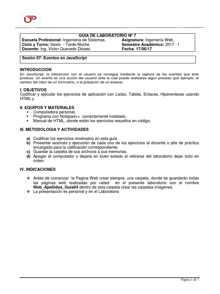 Guia Lab 07 - Ing - Web - Javascript PDF | PDF | Script Java | Hipervínculo Guia Lab 07 - Ing - Web - Javascript PDF | PDF | Script Java | Hipervínculo