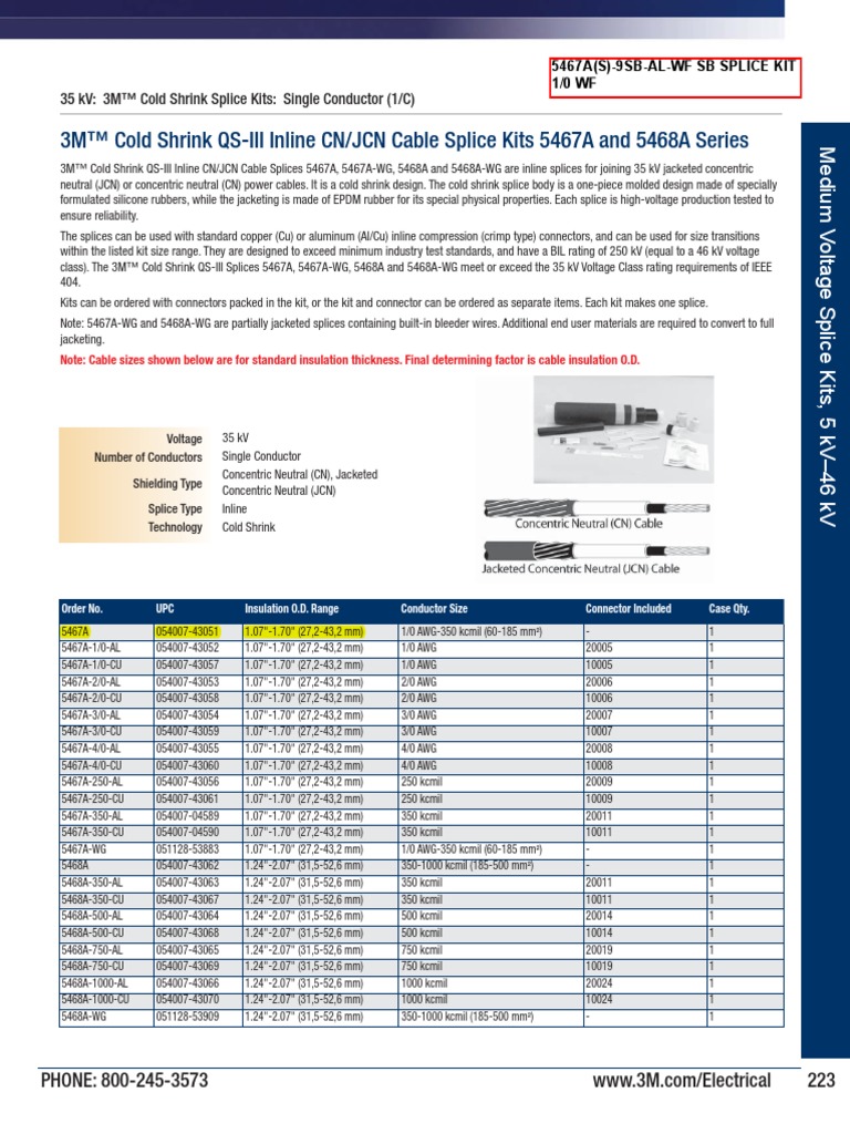 3M™ Cold Shrink QS-III Inline CN/JCN Cable Splice Kits 5467A and 5468A ...