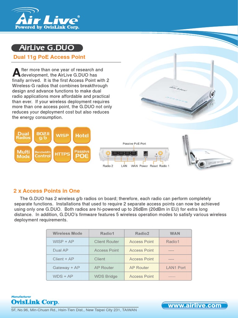 Airlive G.Duo: Dual 11G Poe Access Point | PDF | Wireless Access Point ...