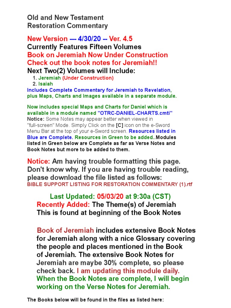 Bible Support Listing For Restoration Commentary | PDF | Epistle To The ...