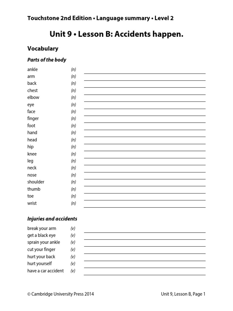 Unit 9 - Lesson B Accidents Happen | PDF | Pronoun | Linguistic Morphology
