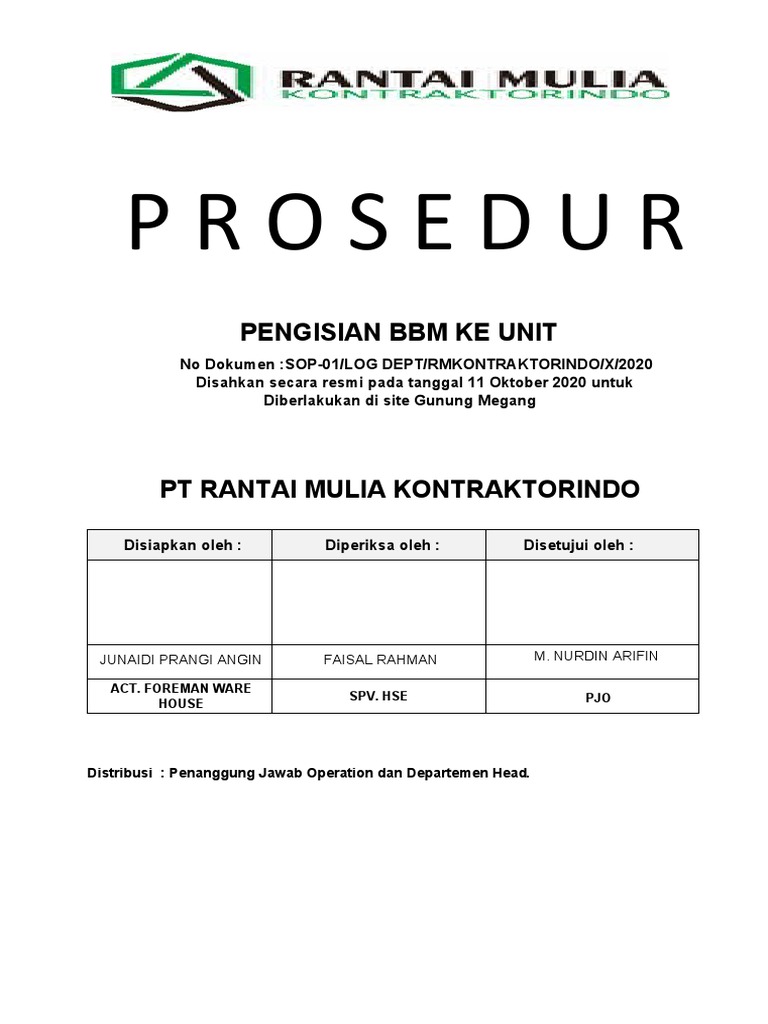 SOP Pengisian BBM (Progress) | PDF