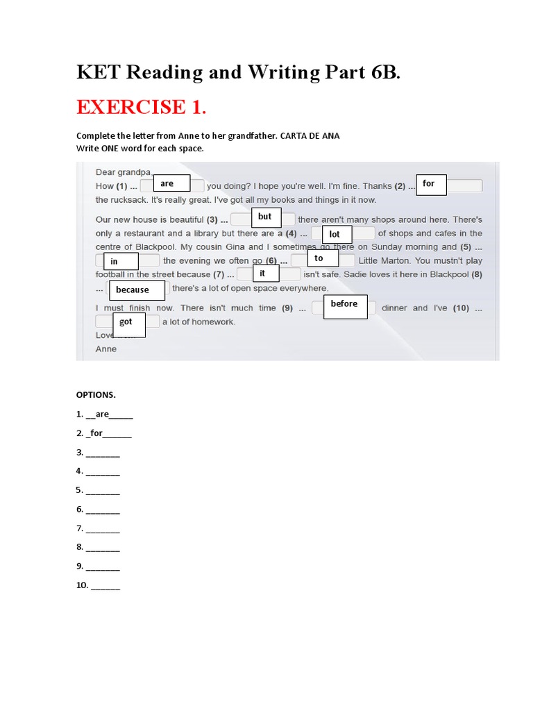 KET Reading and Writing Parts 6B - Exercises 1-5 | PDF
