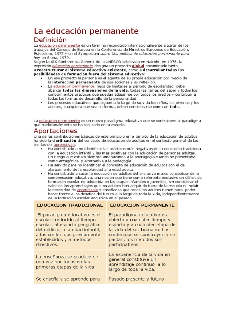 La Educación Permanente | PDF | El aprendizaje permanente | Educación ...
