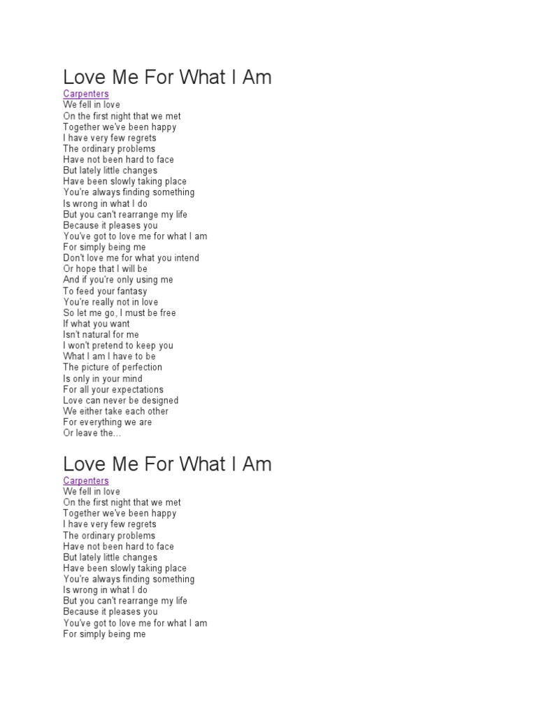 Love Me For What I Am | PDF
