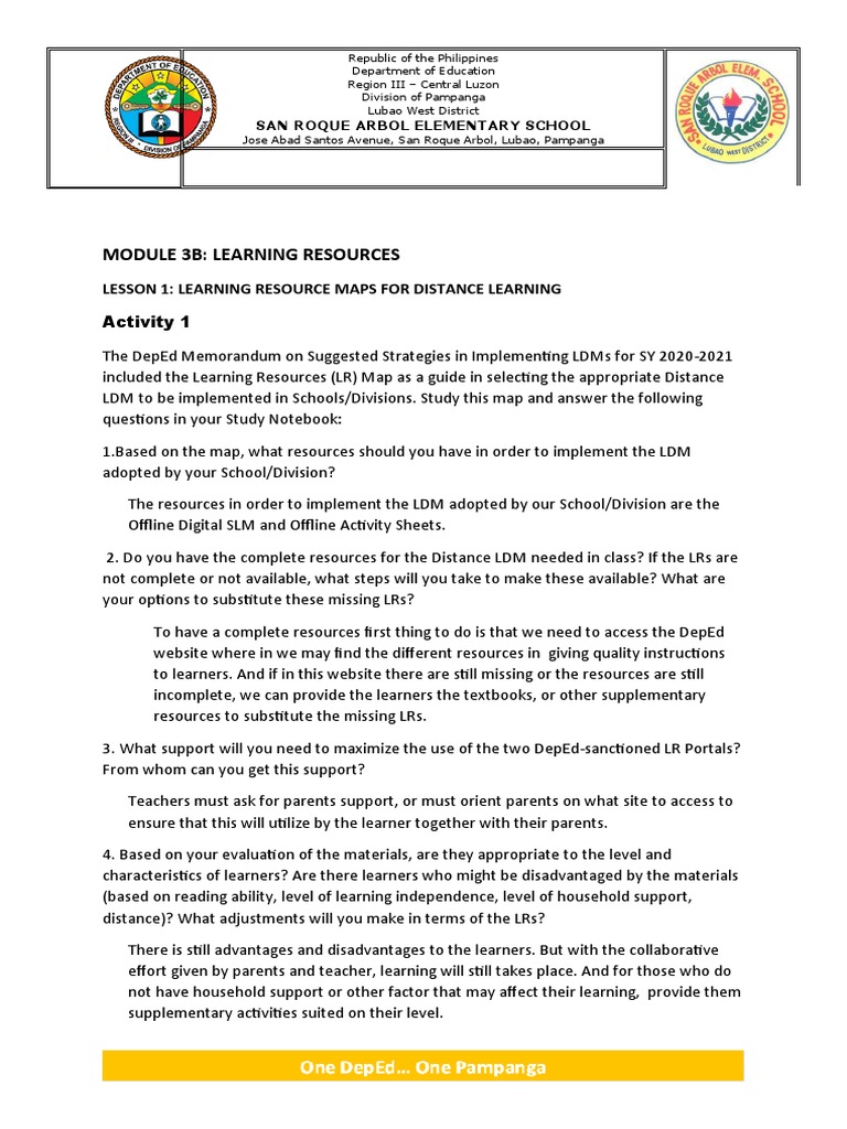 Module 3B: Learning Resources: Lesson 1: Learning Resource Maps For Distance Learning | PDF ...