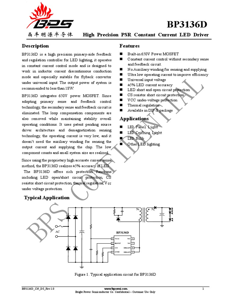 High Precision PSR Constant Current LED Driver Description Features ...
