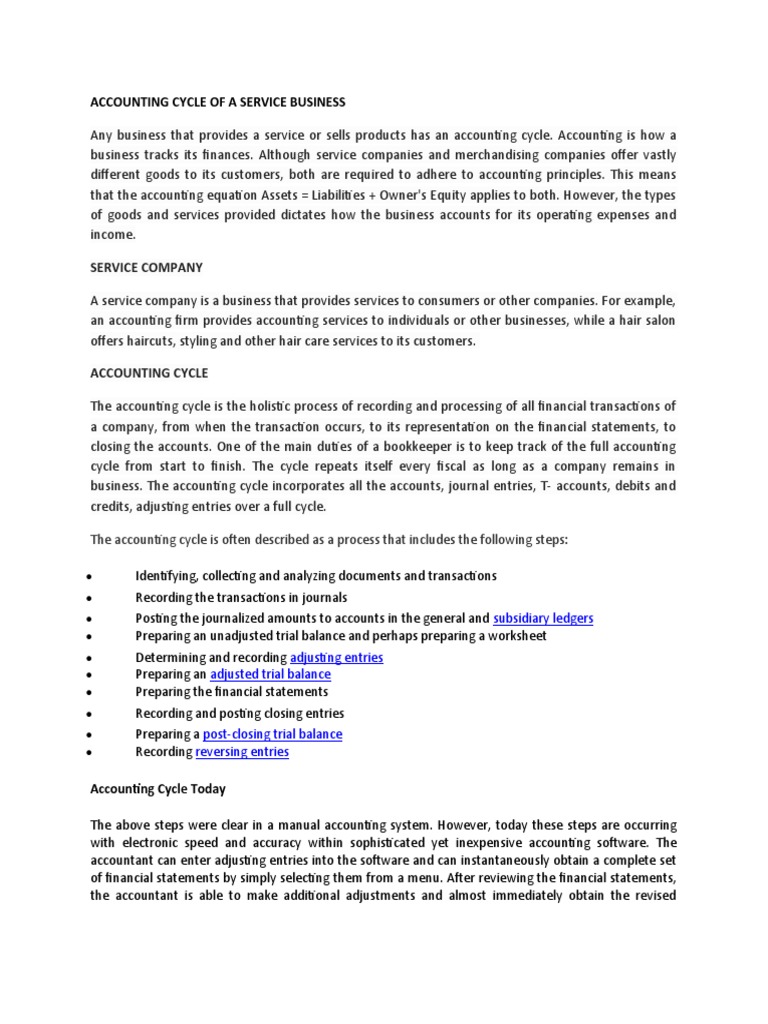 Accounting Cycle of A Service Business | PDF | Debits And Credits ...