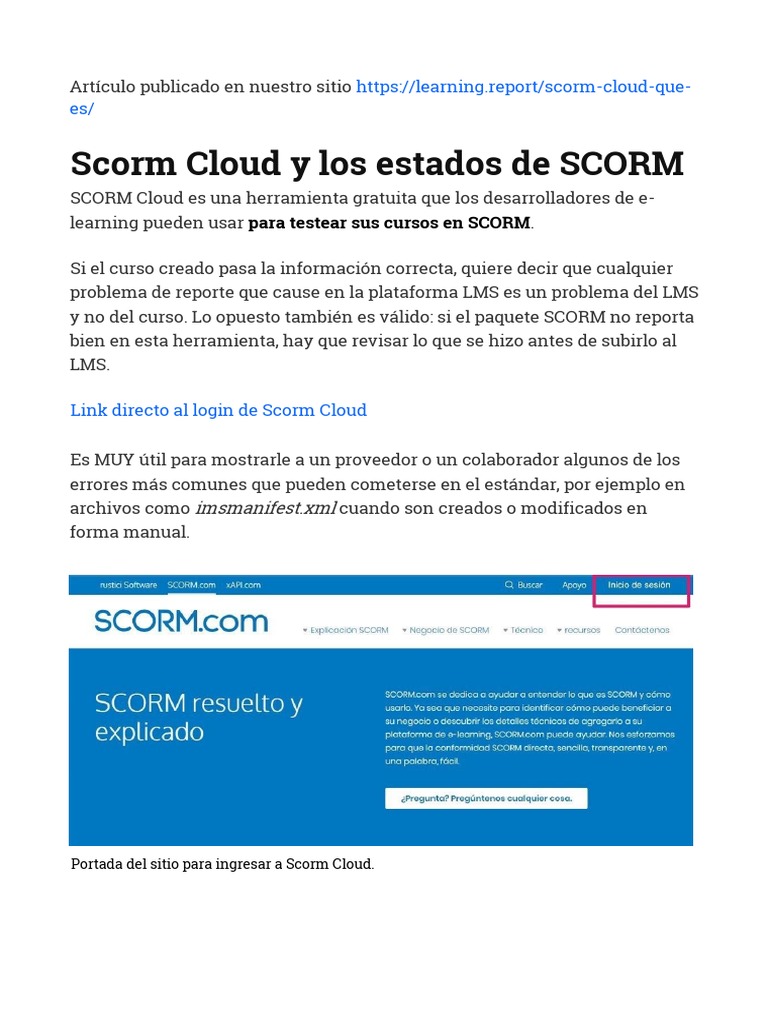 Scorm Cloud Definiciones y Estados de SC PDF | PDF | Informática | Software
