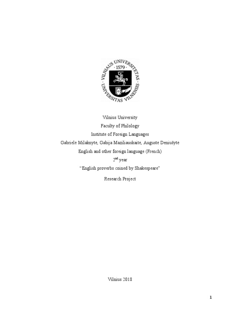 Shakespeare's Proverbs - Research Project | PDF | Proverb | English ...