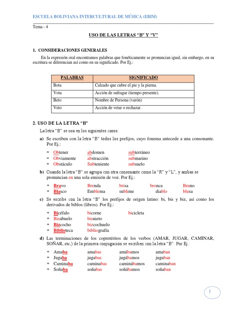 TEMA 4. USO de Las LETRAS B y V | PDF | Escritura | Notación