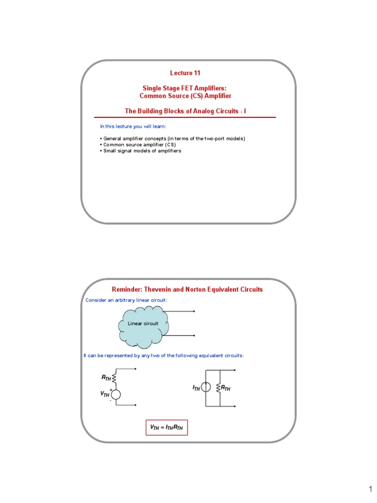Single Stage FET Amplifiers: Common Source (CS) Amplifier The Building ...