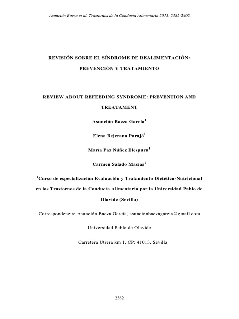 Revision Sobre El Sindrome de Realimentacion | PDF | Especialidades ...