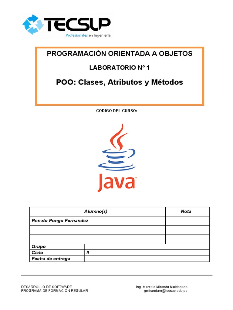 Lab 01 - POO - Clases - Atributos - Métodos-2020-2 | PDF | Java (lenguaje de programación ...