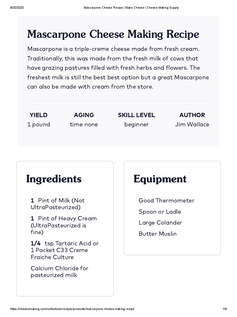 Mascarpone Cheese Recipe - Make Cheese - Cheese Making Supply ...