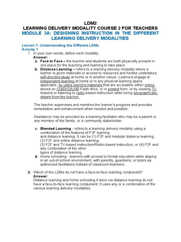 Module 3A: Designing Instruction in The Different Learning Delivery ...