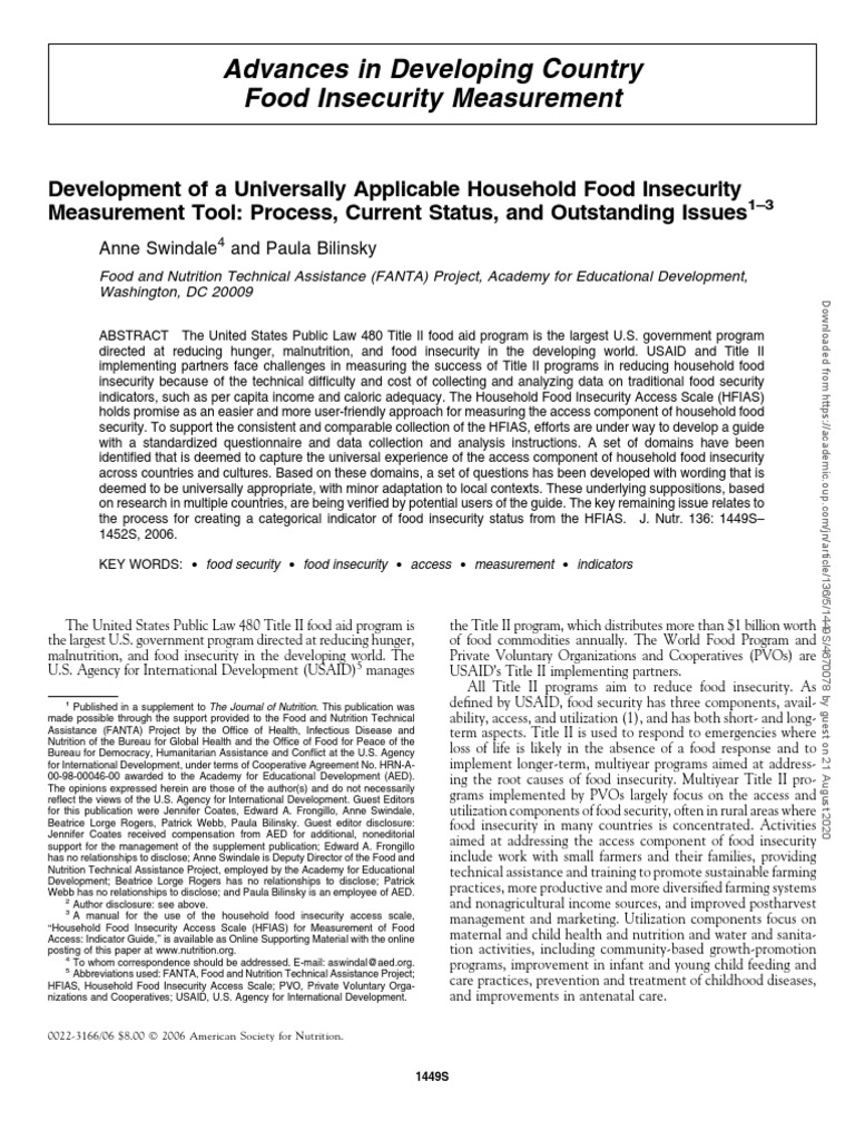 Advances in Developing Country Food Insecurity Measurement | PDF | Food ...
