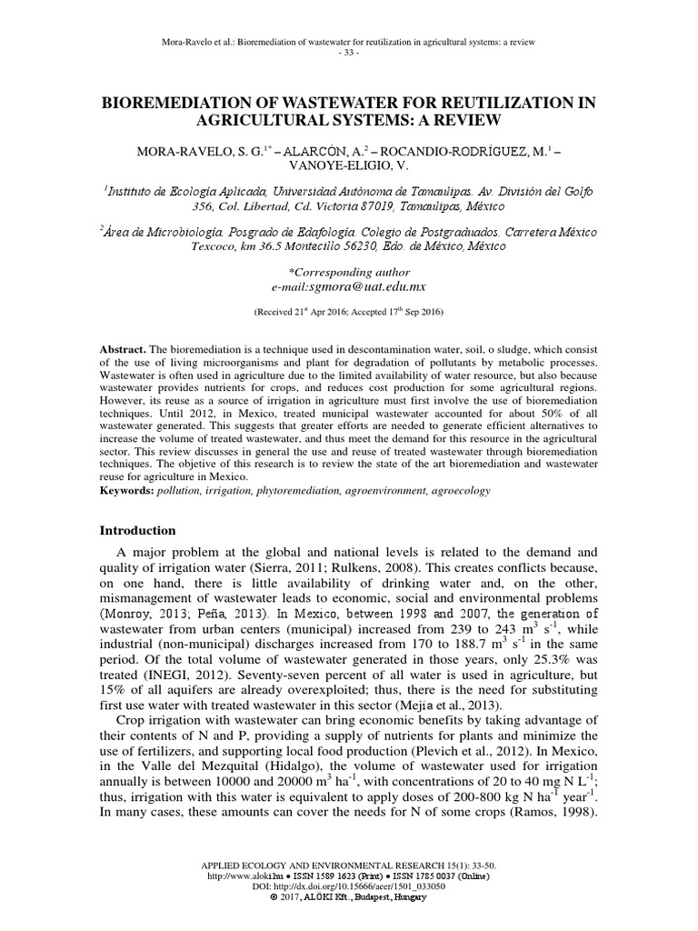 Bioremediation of Wastewater For Reutilization in Agricultural Systems ...