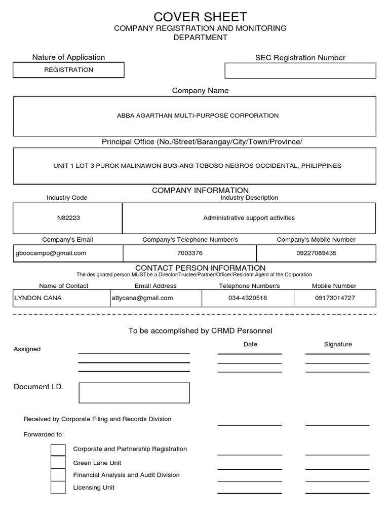 Cover Sheet: The Designated Person Be A Director/Trustee/Partner ...