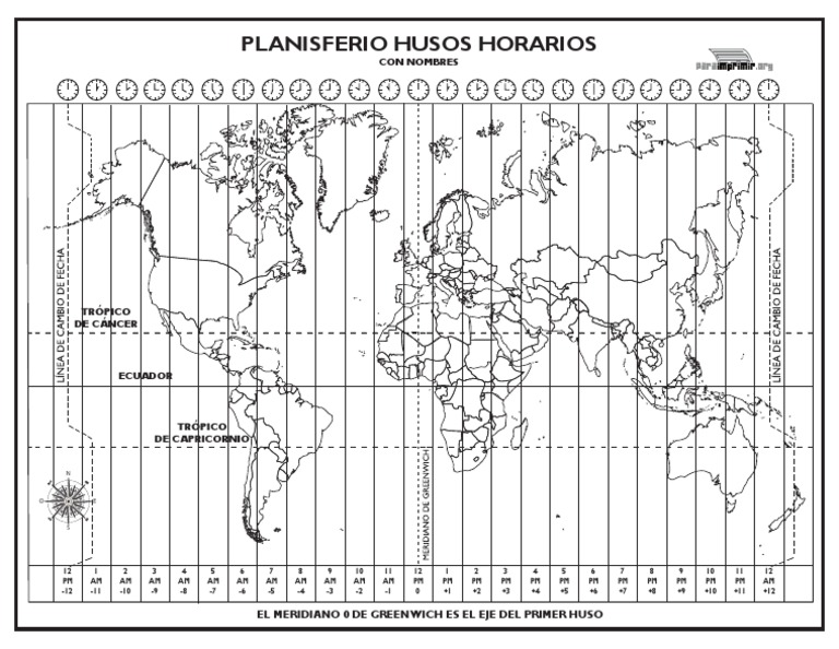 Mapa de Husos Horarios para Imprimir | PDF