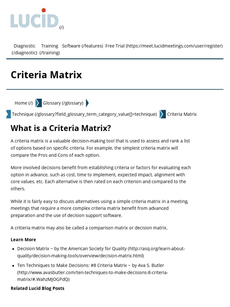 What Is A Criteria Matrix | Download Free PDF | Decision Making ...