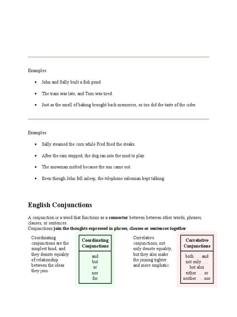 English Conjunctions: Coordinating Conjunctions Correlative Conjunctions | PDF | Syntax | Grammar