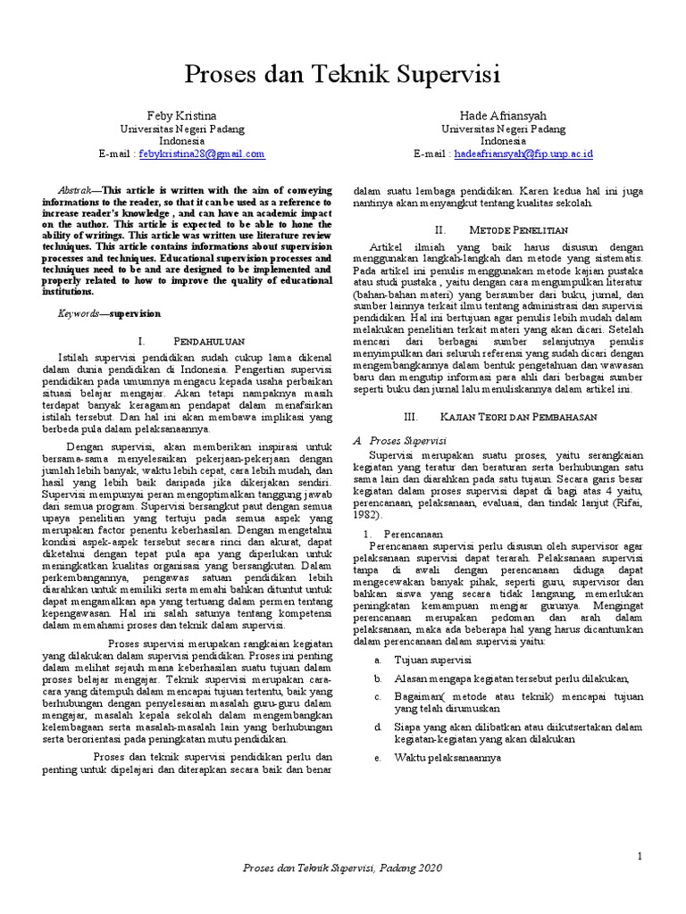 Artikel Proses Dan Teknik Supervisi | PDF