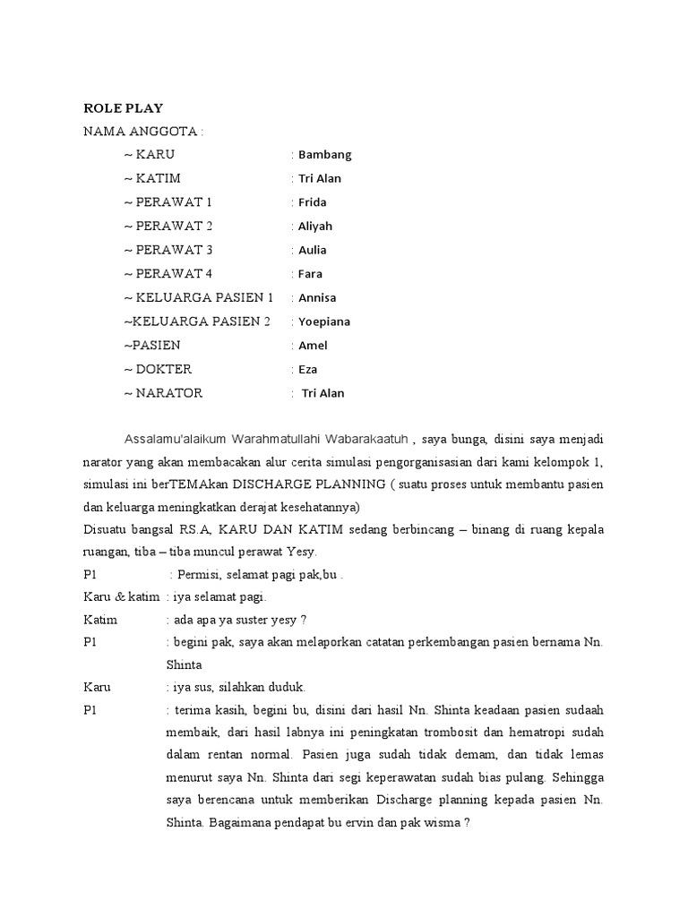 Dialog Skenario Role Play Discharge Planning-1 | PDF