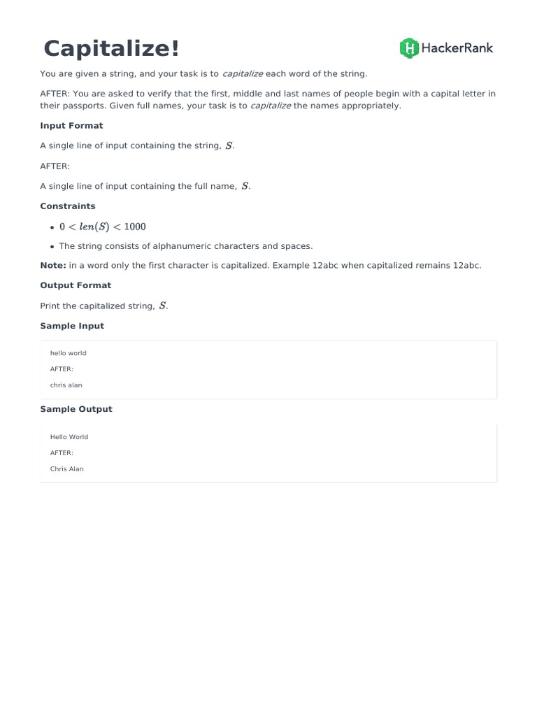 Capitalize!: Input Format | PDF
