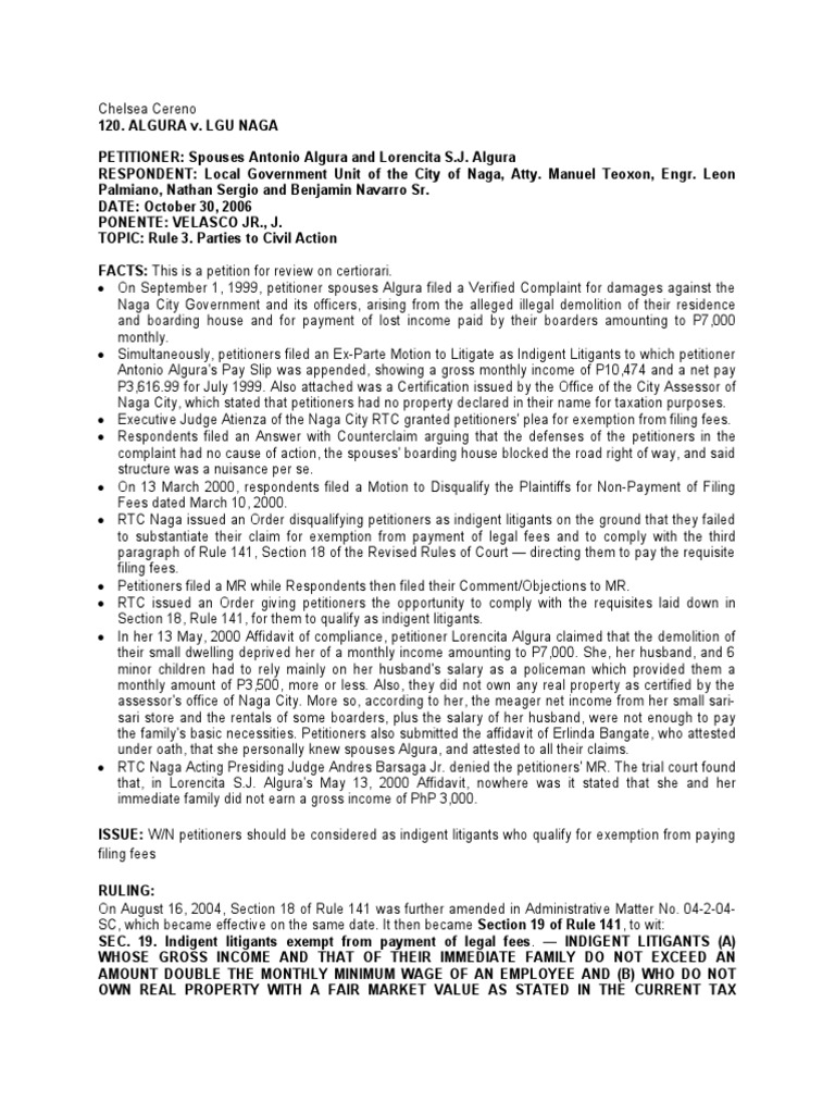 Algura v. The Local Government of The City of Naga | PDF | Evidence ...