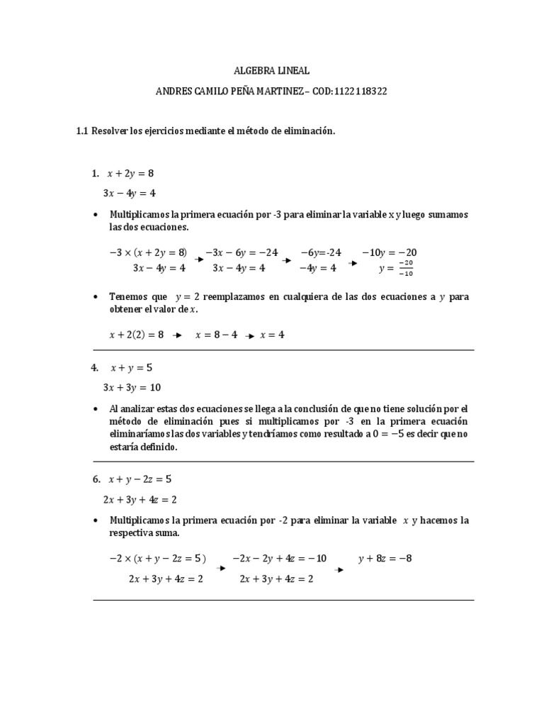 Algebra Lineal PDF | PDF | Sistema de ecuaciones lineales | Análisis ...