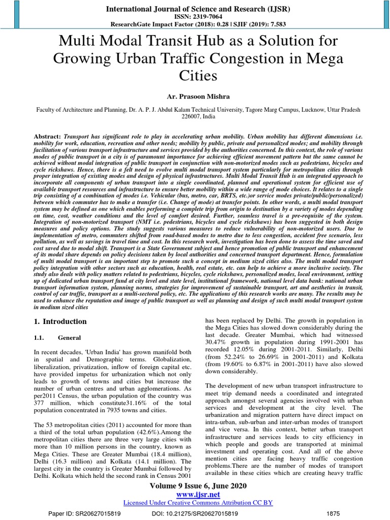 Multi Modal Transit Hub As A Solution For Growing Urban Traffic ...