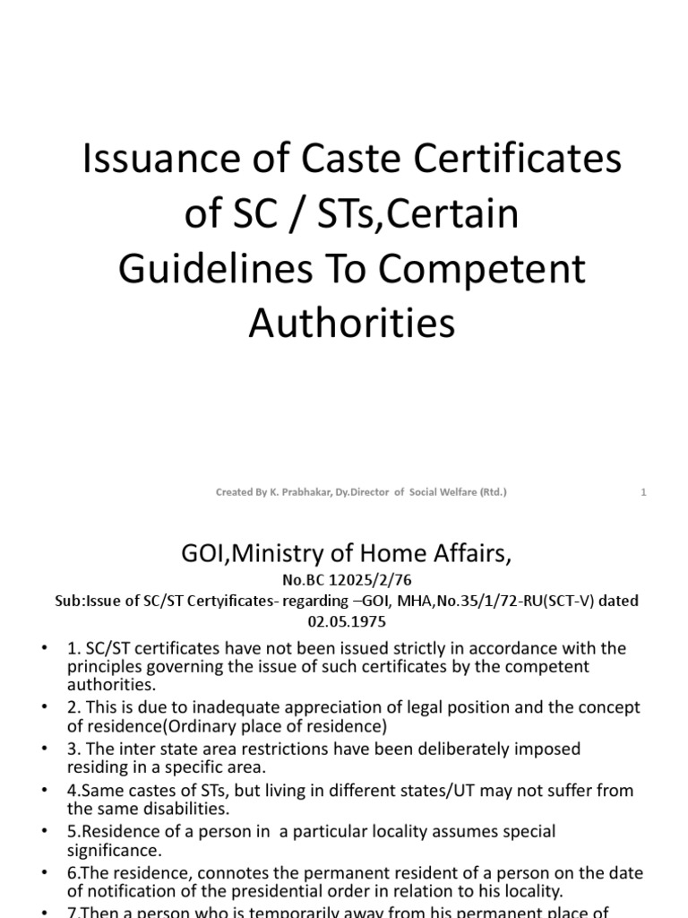 Issuance of SC or ST Certificates | PDF | Justice | Crime & Violence