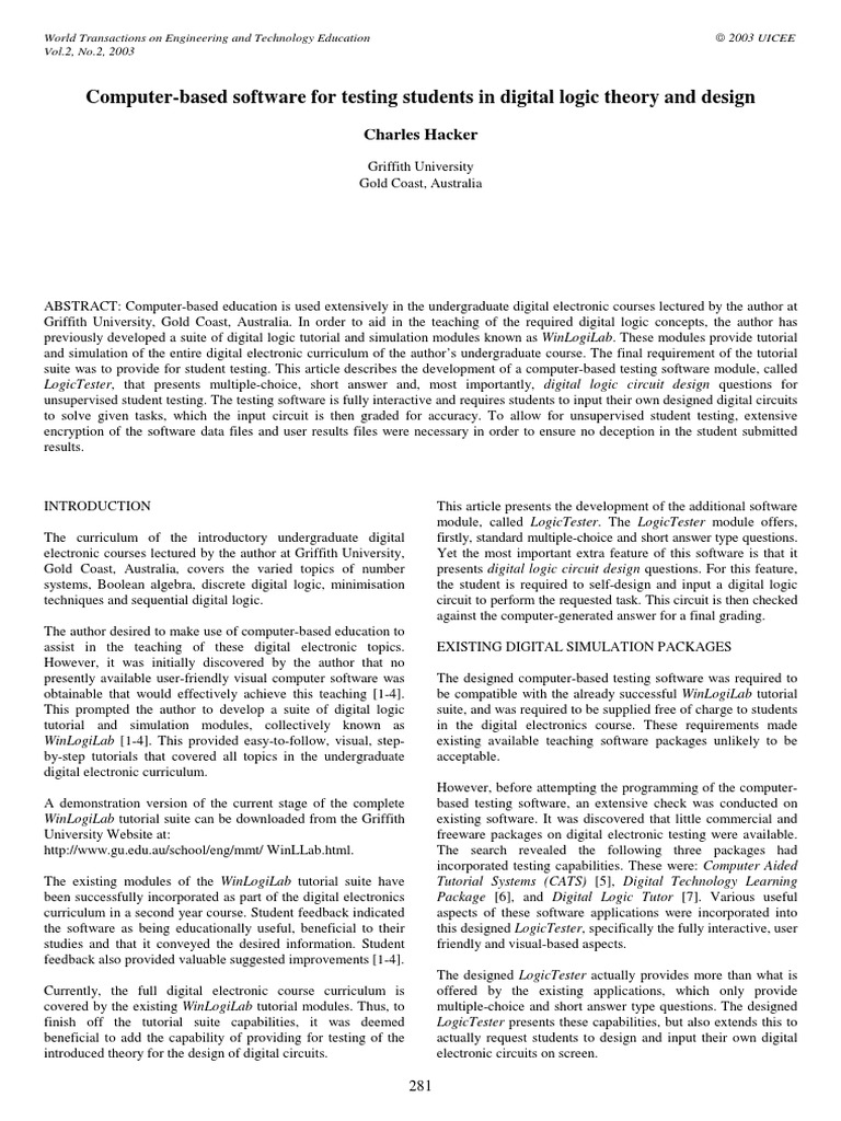 Computer-Based Software For Testing Students in Digital Logic Theory ...
