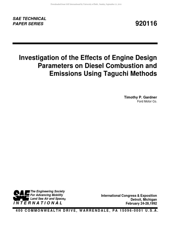 Sae Technical Paper Series: Timothy P. Gardner | PDF | Diesel Engine ...