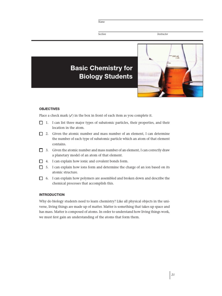 Basic Chemistry For Biology Lab Activity | PDF | Atoms | Chemical Bond