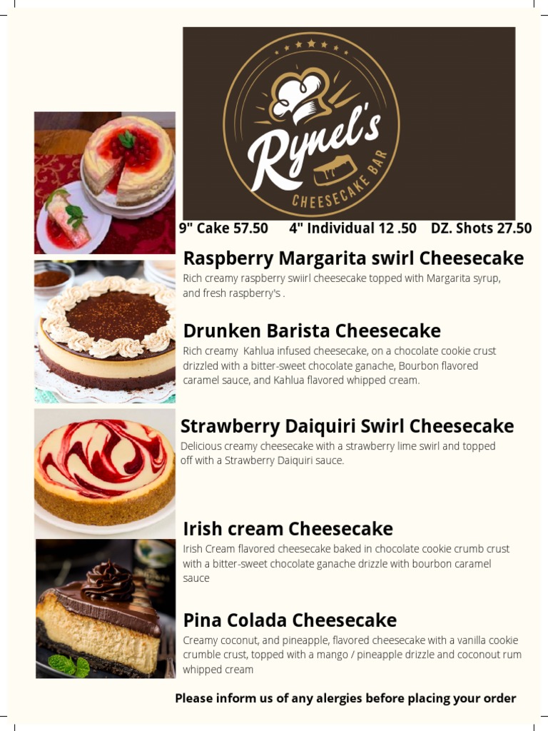 Rynel's Cheesecake Bar Menu PDF | PDF