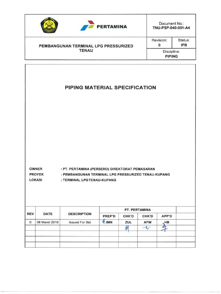 TNU-PSP-040-001-A4 Piping Material Specification | PDF