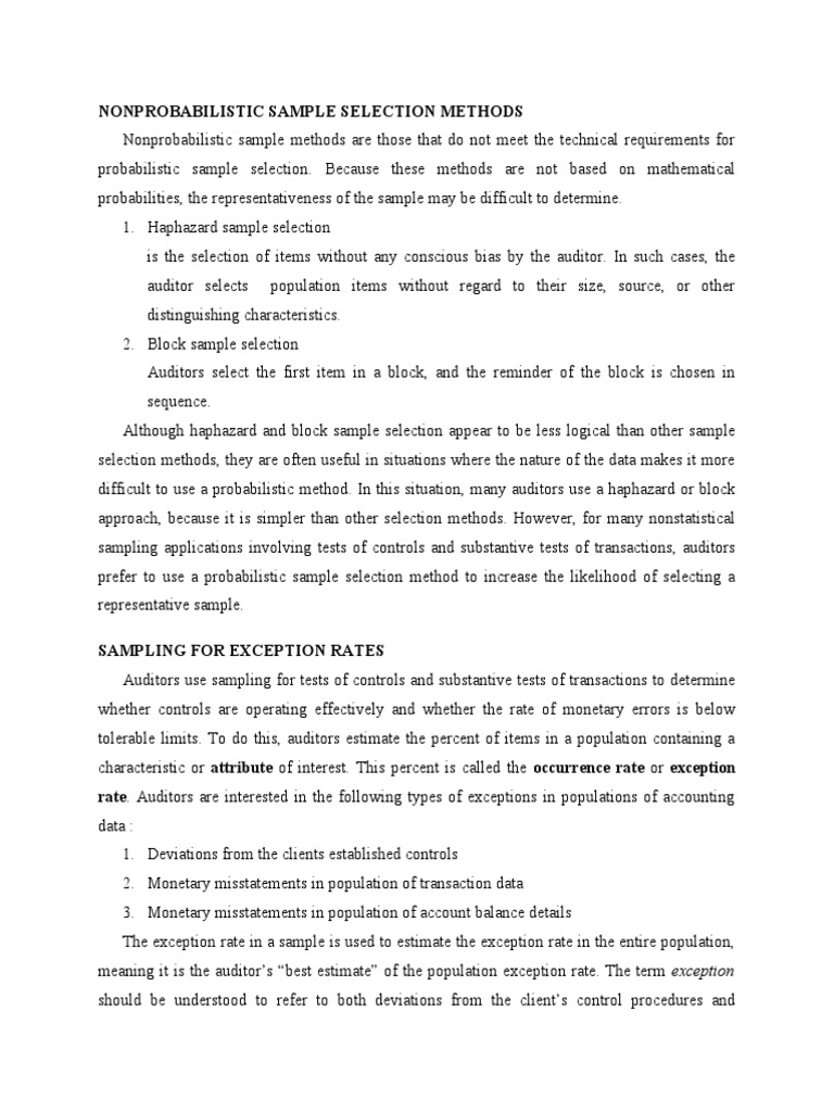 Nonprobabilistic Sample Selection Methods | PDF | Audit | Sampling ...