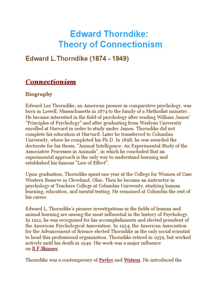 Thorndike's Connectionism Theory Explained | PDF | Career & Growth ...