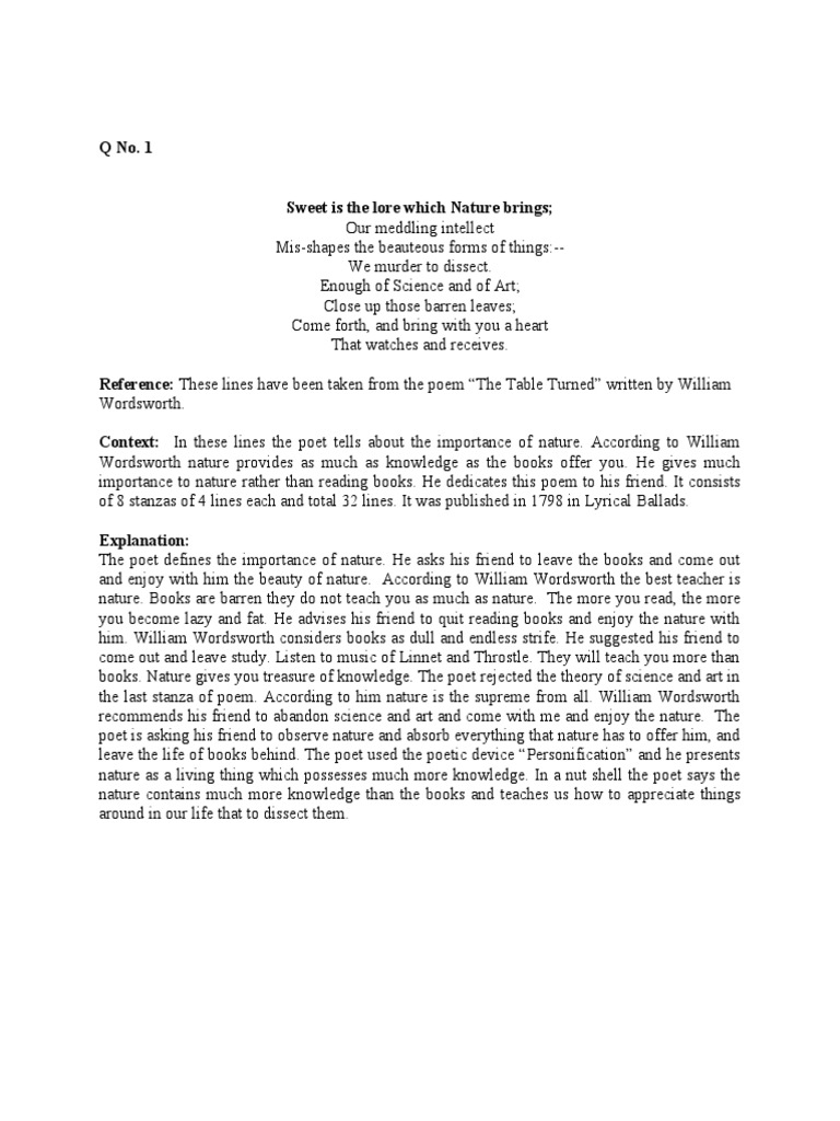 Poem Table Turned | PDF