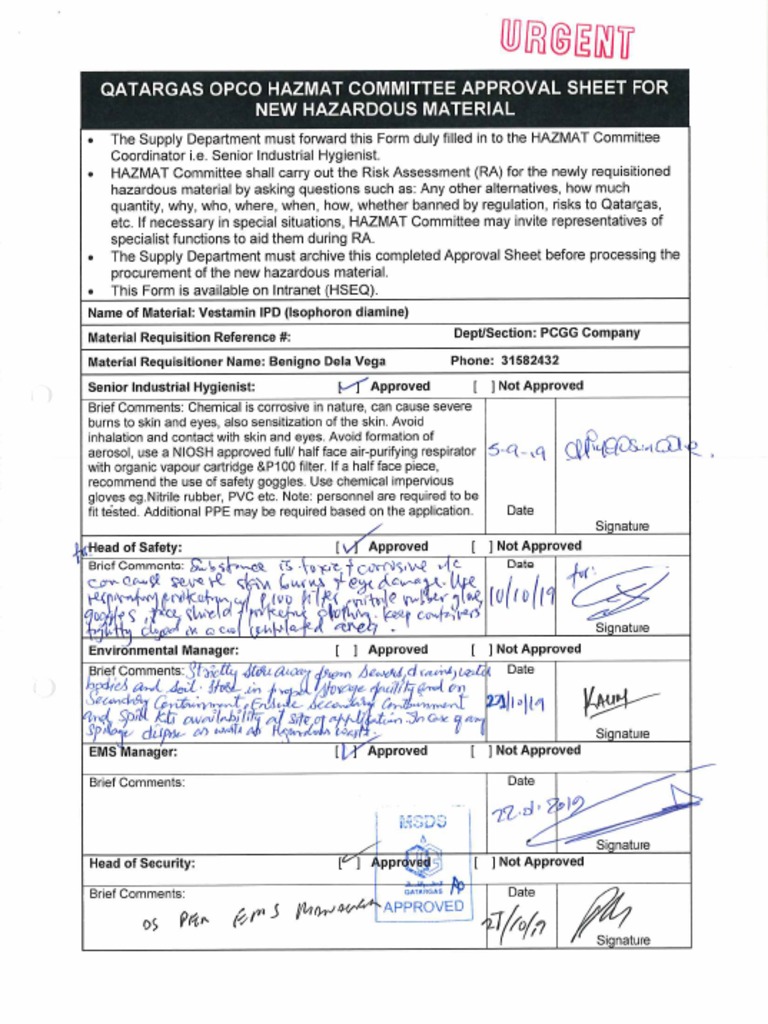QG Approved MSDS - Vestamin IPD | PDF
