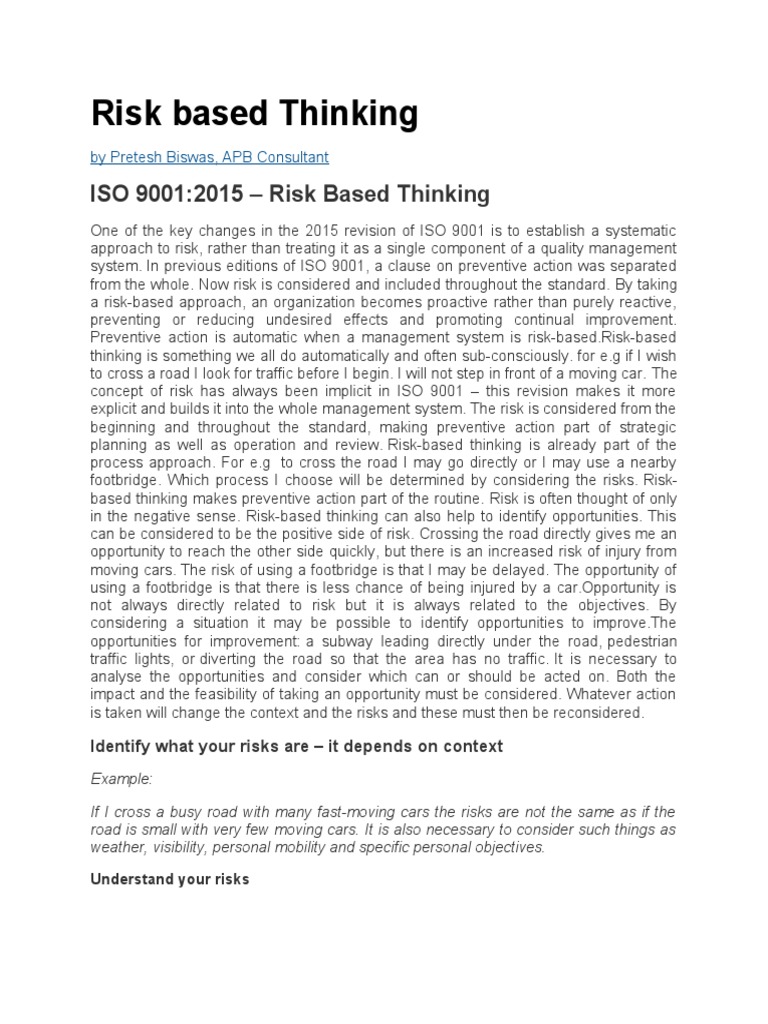 ISO 9001:2015 - Risk Based Thinking | Download Free PDF | Quality ...