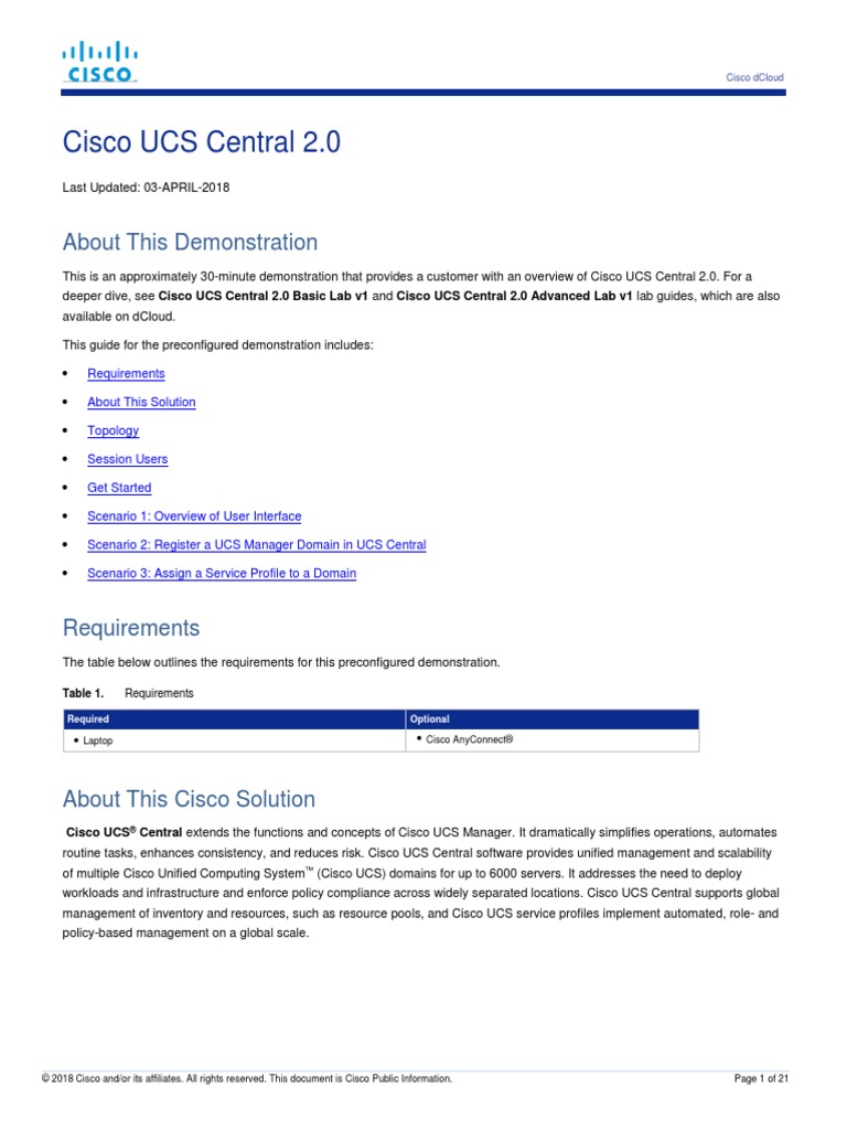 Cisco Ucs Central 2 0 About This Demonstration Pdf I Cloud Domain Name